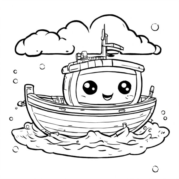 Download Cartoon Boat on Water with Clouds Coloring pages Online ...