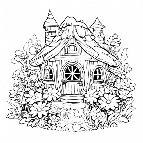 Download Fairy House Coloring Page with Flowers in Garden Coloring ...