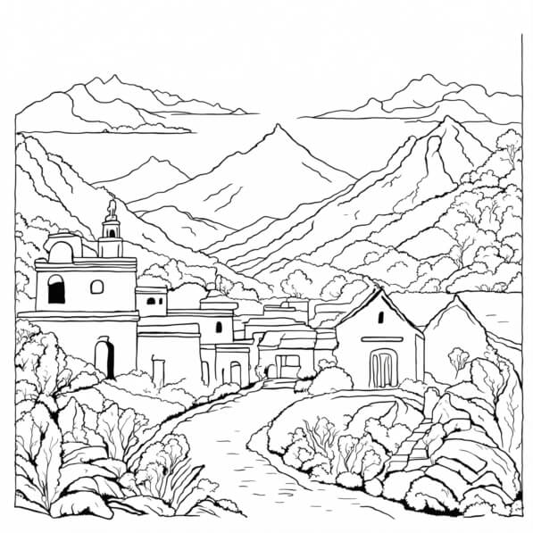 Download Mountain Village Coloring Page Coloring pages Online ...