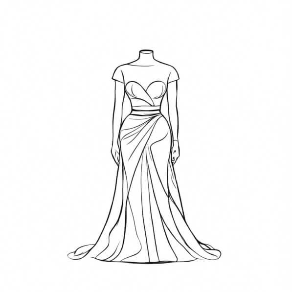 Download Fashion Line Drawing of Woman in Evening Gown Coloring pages ...