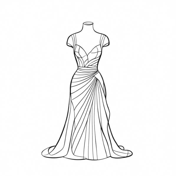 Download Elegant Evening Gown Line Drawing Coloring pages Online ...