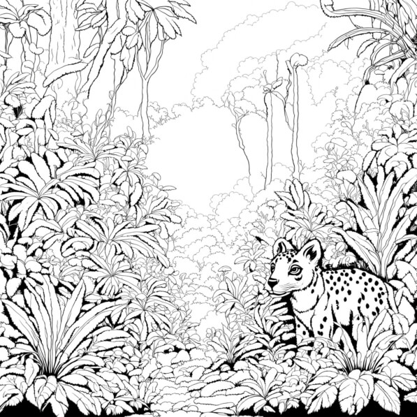 Download Black and White Coloring Page of Animal in Jungle Coloring ...
