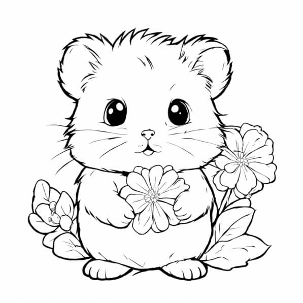 Descarga Lindo Hámster Sosteniendo Flores Páginas para colorear En ...