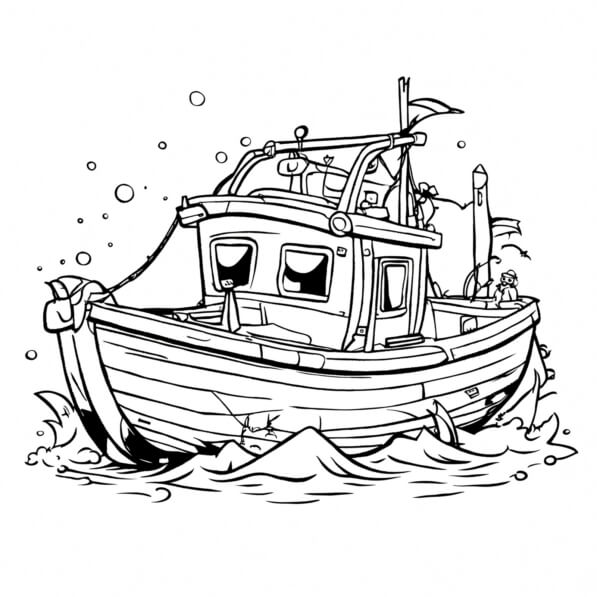 Download Cartoon Boat Floating in Water Coloring pages Online ...