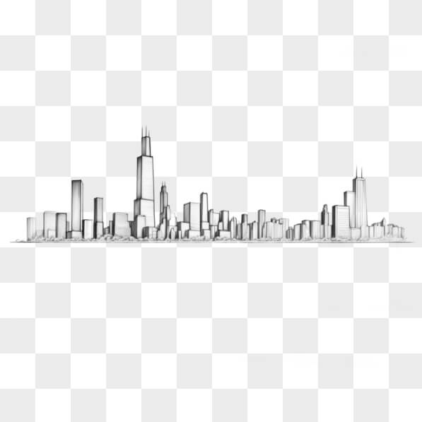 Download Chicago Skyline Drawing with Water Reflections Sketches Online ...