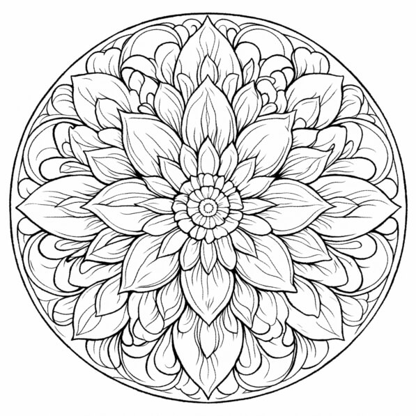 Download Adult Mandala Coloring Page with Flower and Swirls Coloring ...