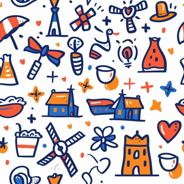 Download Colorful Seamless Dutch Pattern with Windmills and Cups ...