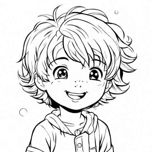 Download Black and White Coloring Page: Boy with Curly Hair Coloring ...