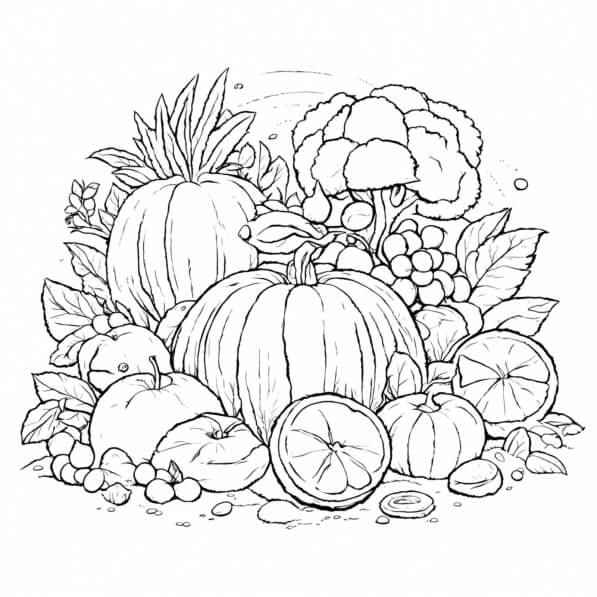 Autumn Fruits And Vegetables Coloring Pages
