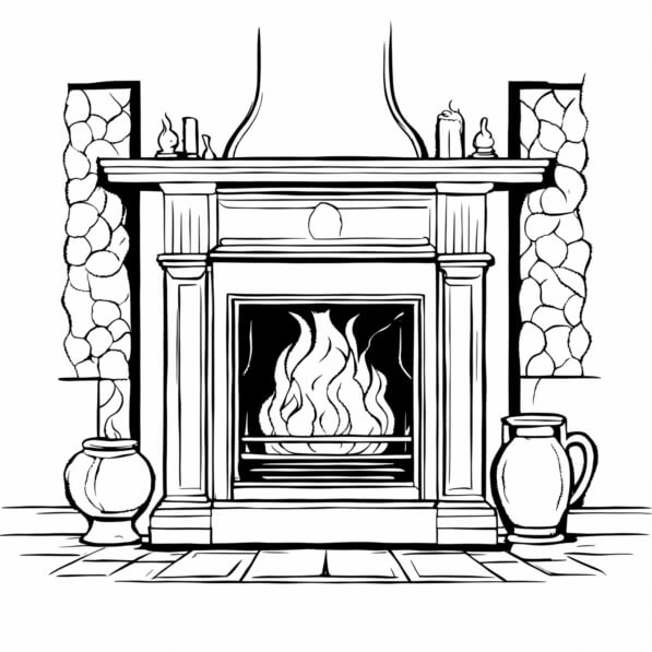 Download Cozy Fireplace Drawing Coloring pages Online - Creative Fabrica
