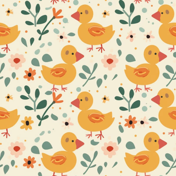 Descarga Patrón Continuo de Pato Amarillo con Flores y Hojas Patrones ...