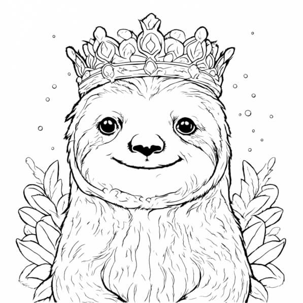 Download Cute Sloth with Crown Coloring Page Coloring pages Online ...