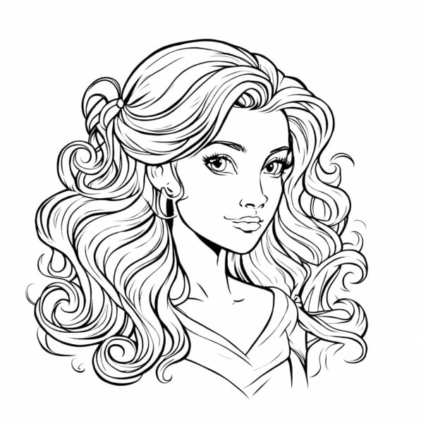 Download Girl with Long Curly Hair in Coloring Page Coloring pages ...