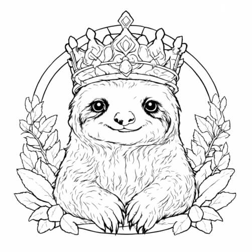 Download Sloth Coloring Page with Flowers and Leaves Coloring pages ...