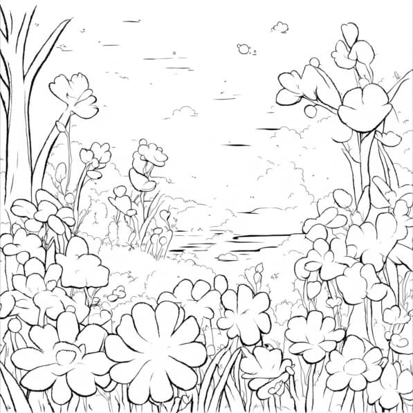 Download Black and White Flower Field Coloring Page Coloring pages ...