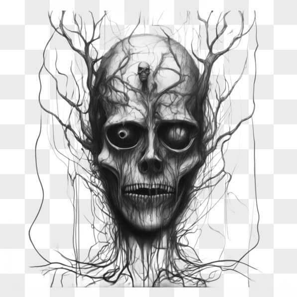 Download Black and White Drawing of Skull with Trees Sketches Online ...
