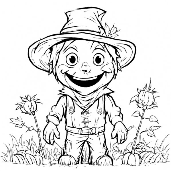 Download Scarecrow in Field with Pumpkins and Corn - Halloween Coloring ...