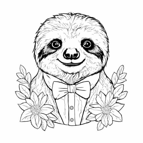 Download Sloth Coloring Page with Flowers and Leaves Coloring pages ...