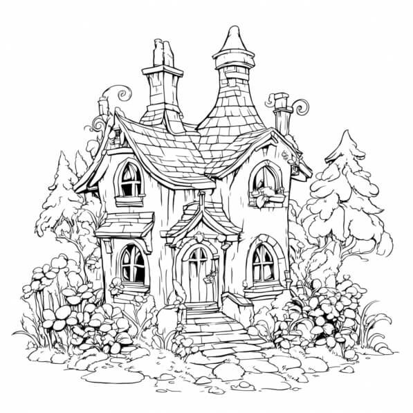 Download Fairytale House in the Forest Coloring Page Coloring pages ...