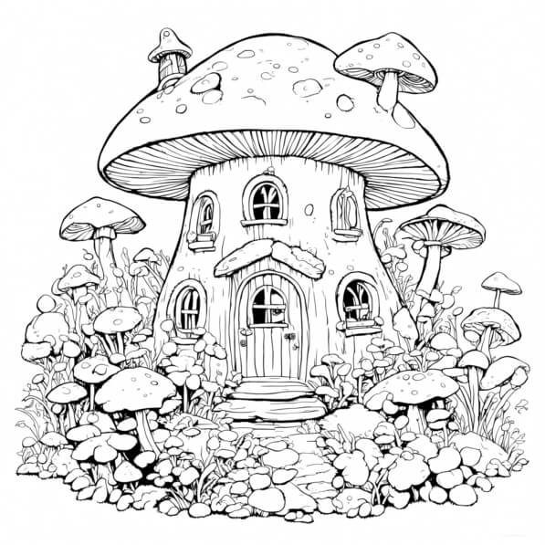 Download Mushroom House in Enchanted Forest Coloring Page Coloring ...