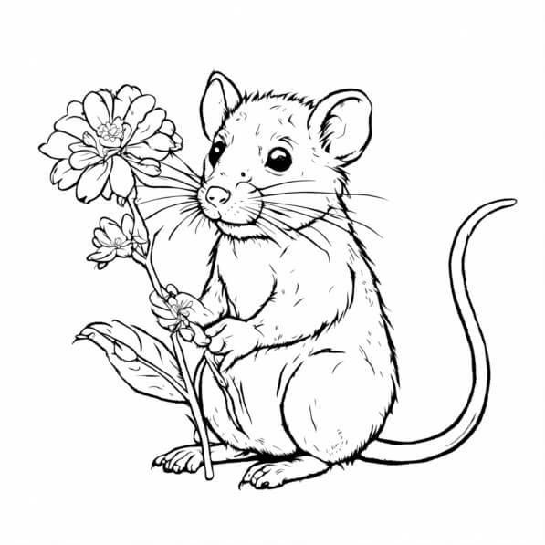 Download Adorable Rat Drawing with Flowers Coloring pages Online ...