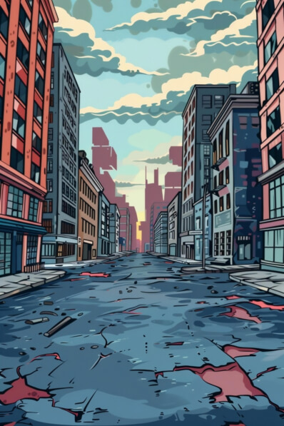 Download Cartoon-style Illustration of Abandoned City Street ...