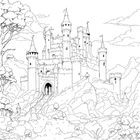 Descarga Página para colorear del Castillo en la Colina Páginas para ...