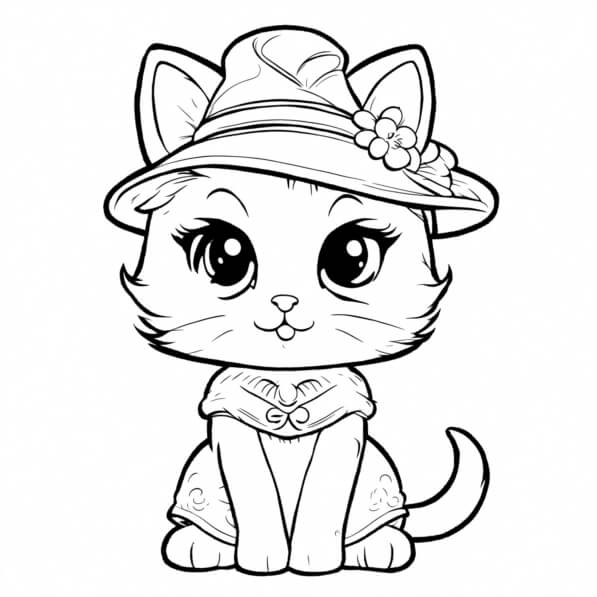 Download Educatieve Kleurplaat: Cartoon Kat in een Hoed Coloring pages ...