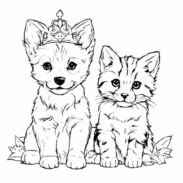 Download Two Kittens Wearing Princess Crown Coloring pages Online ...