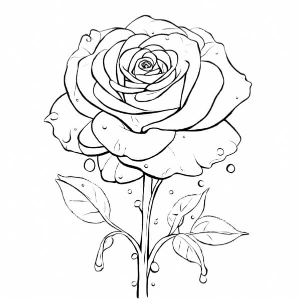 Download Rose Coloring Page with Water Droplets Coloring pages Online ...