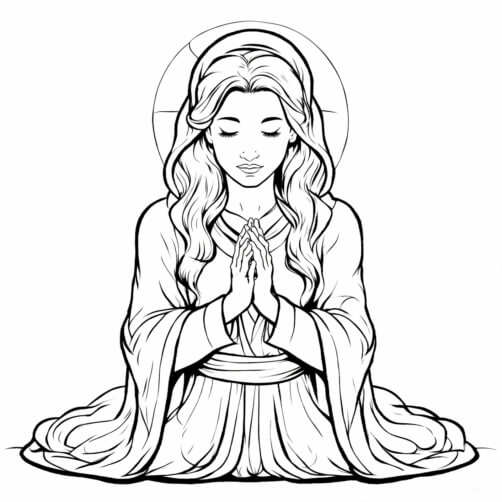 Download Black and White Image of a Woman Praying Coloring pages Online ...