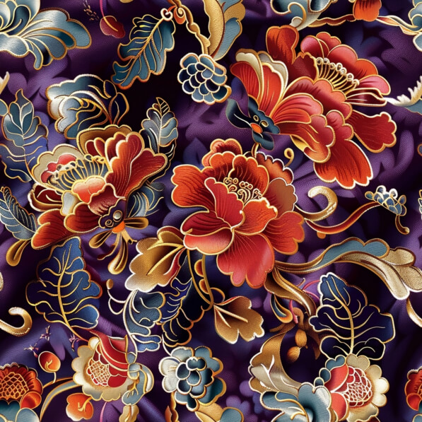 Download Colorful Floral Silk Fabric Pattern with Gold and Silver ...
