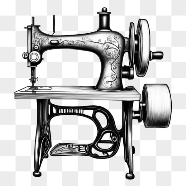 Download Vintage Drawing of Sewing Machine with Fabric and Thread ...