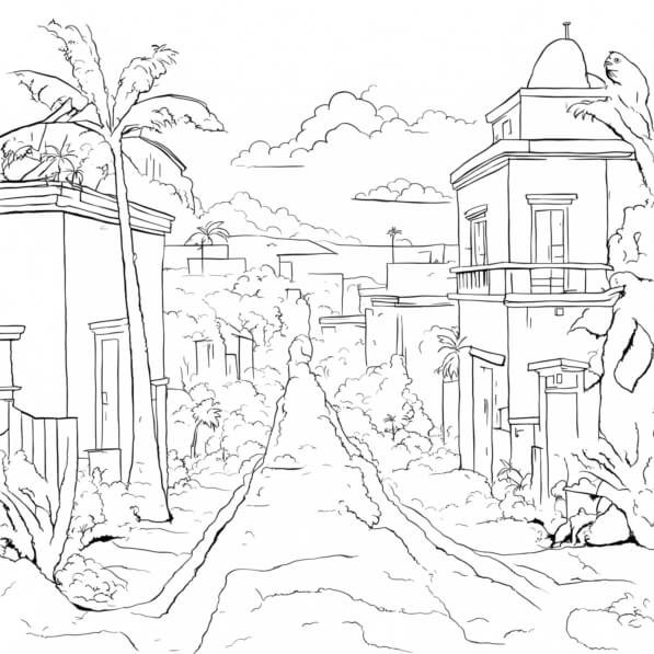 Download Educational Street Scene with Palm Trees and Buildings ...