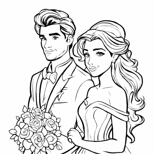 Descarga Página para Colorear de Novia y Novio con Flores y Mensaje ...