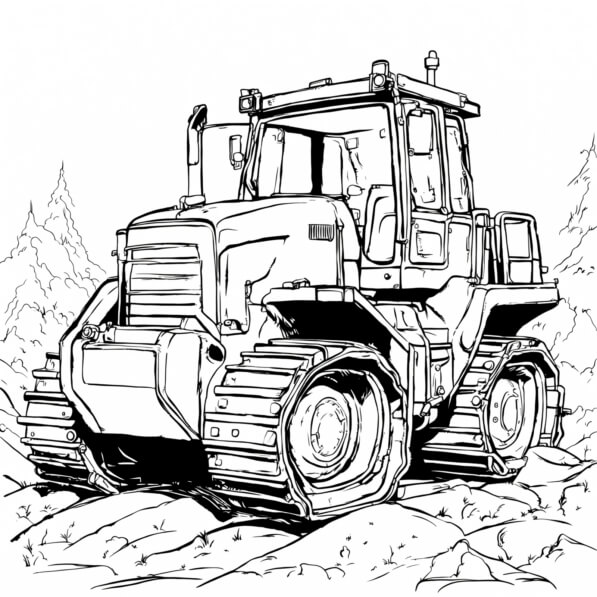 Descarga Página para colorear de un bulldozer en el bosque Páginas para ...