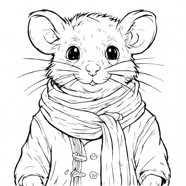 Download Mouse Coloring Page with Scarf and Hat Coloring pages Online ...