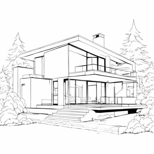 Download Modern House in Forest Drawing Coloring pages Online ...