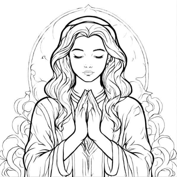 Download Woman Praying in Black and White Coloring pages Online ...