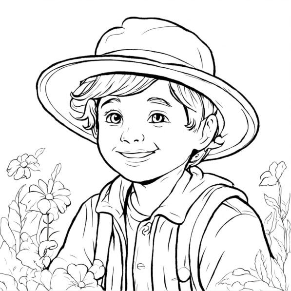 Download Boy in Flower Field Coloring Page with Aviator's Cap Coloring ...