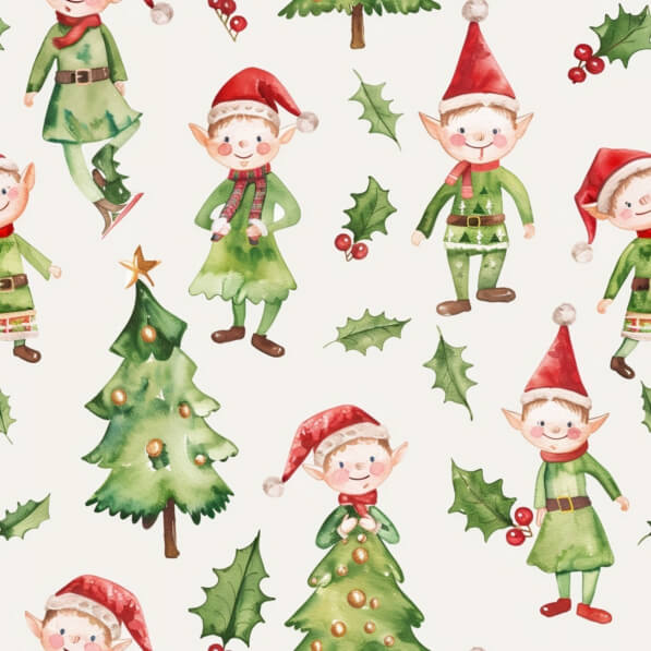 Download Festive Elves and Holly Trees Pattern Patterns Online ...