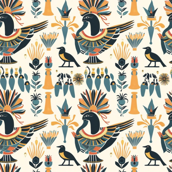 Download Egyptian-Inspired Seamless Pattern with Birds and Flowers ...