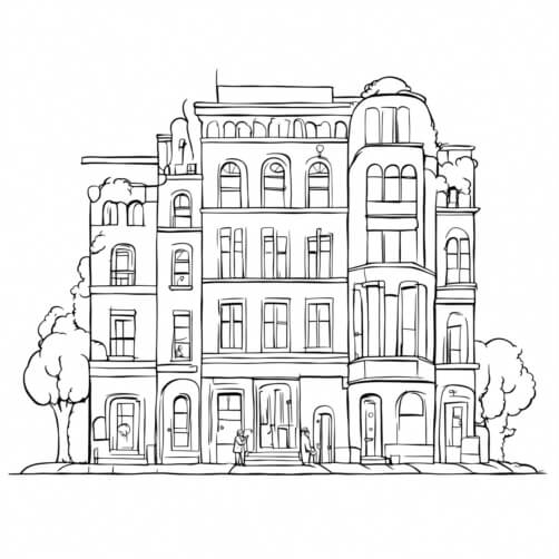Download Black and White Drawing of an Apartment Building Coloring ...