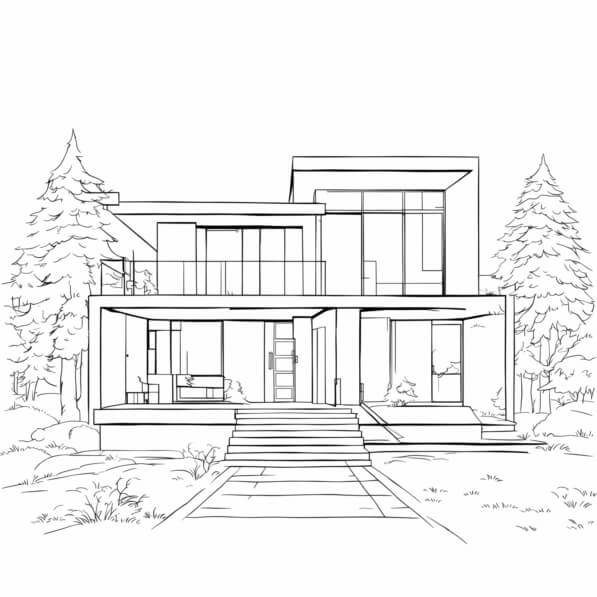 Download Elegant Modern House Drawing Coloring pages Online - Creative ...