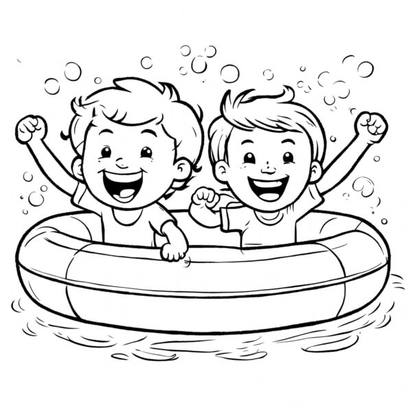 Download Two Boys Riding in Inflatable Raft: Summer Fun Coloring pages ...