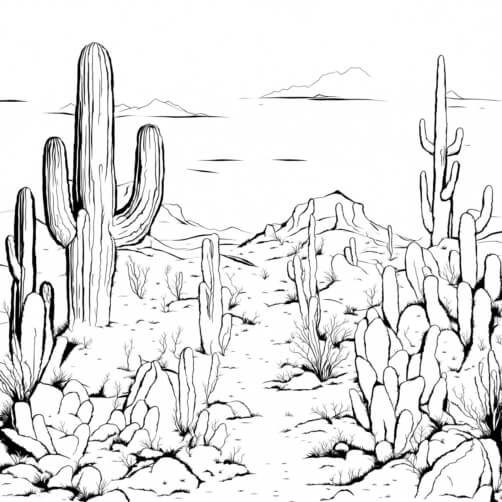 Download Desert Landscape with Saguaro Cactus Plants and Mountains ...