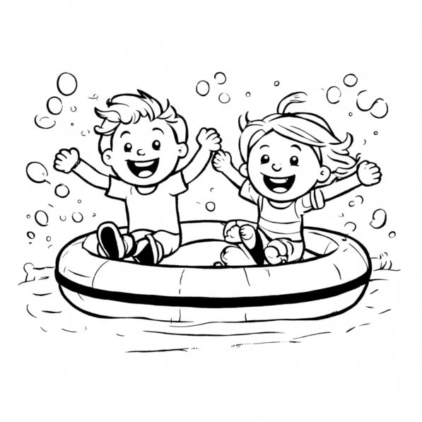 Download Kids Playing in Inflatable Ring with Bubbles Coloring pages ...