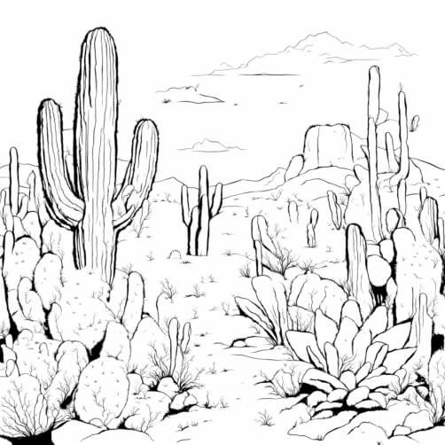 Download Desert Landscape with Saguaro Cactus Plants and Mountains ...