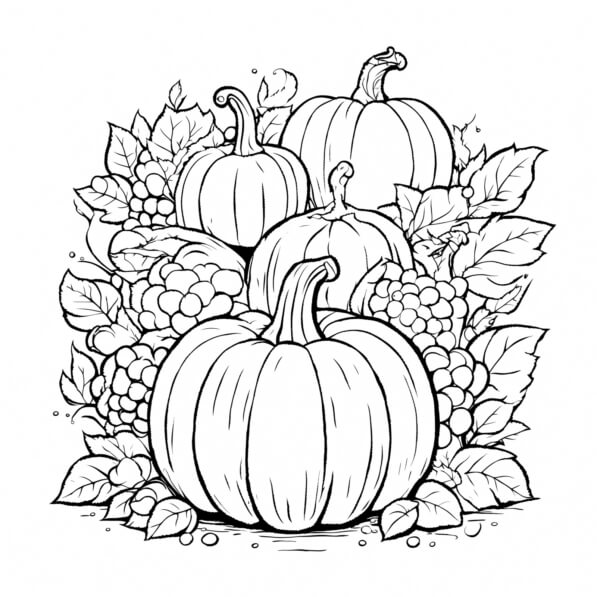 Descarga Página para colorear de otoño con calabazas, hojas y uvas ...