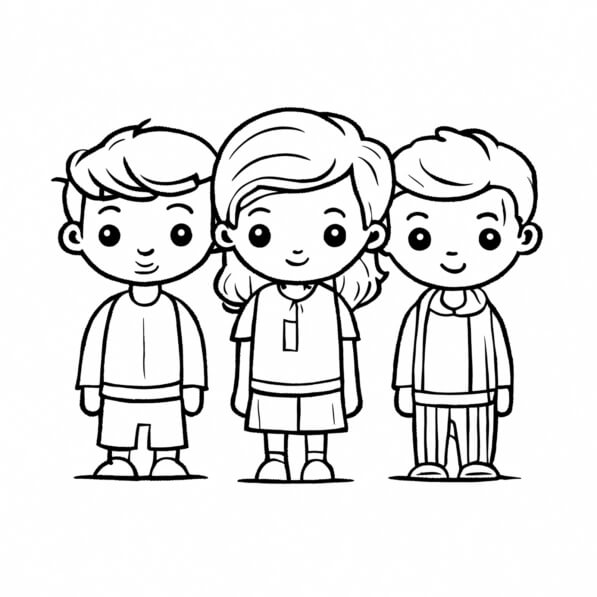 Download Black and White Image of Three Children Coloring pages Online ...